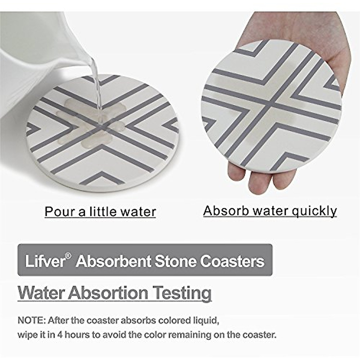 LIFVER Coasters for Drinks, Absorbent Coaster Set of 6 with Cork Base, Farmhouse Living Room Decor for Home, Ceramic Drink Coasters for Cold Drinks Wine Glasses Cups Mugs, Grey-line