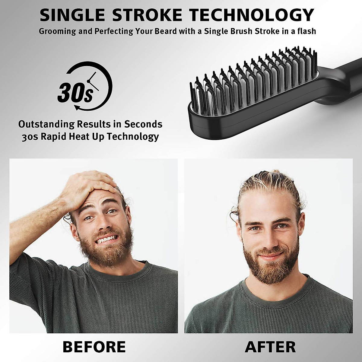 Beard Straightener for Men with FREE Beard Oil and Beard Balm, Fast Anti-Scald Beard Straightening Comb, Double Sided Ceramic Heated Beard Brush 3 Temperature Settings Portable for Travel and Home