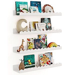 G&W Gruwald 4 Pack White 15.7 Inches Acrylic Book Shelf for Kids Room, Floating Kids Book Shelves for Wall, Nursery Book Shelves, Magazine Rack, Picture Ledge (White, 15.7)