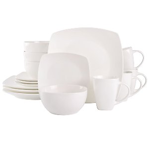 Gibson Soho Lounge Square Porcelain Chip and Scratch Resistant Dinnerware Set, Service for 4 (16pc), White