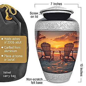 Beach Urn for Human Ashes | Large Handcrafted Funeral Memorial | Decorative Cremation Sunrise Sunset Urn for Women and Men