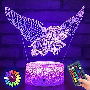 Menzee Elephant 3D Night Light for Kids,3D Lamp Optical Illusion with Remote Control&Smart Touch 7 Colors 16 Colors Changing Elephant Toys 10 9 3 5 2 8 1 7 6 4 Year Old Boy Girl Gifts