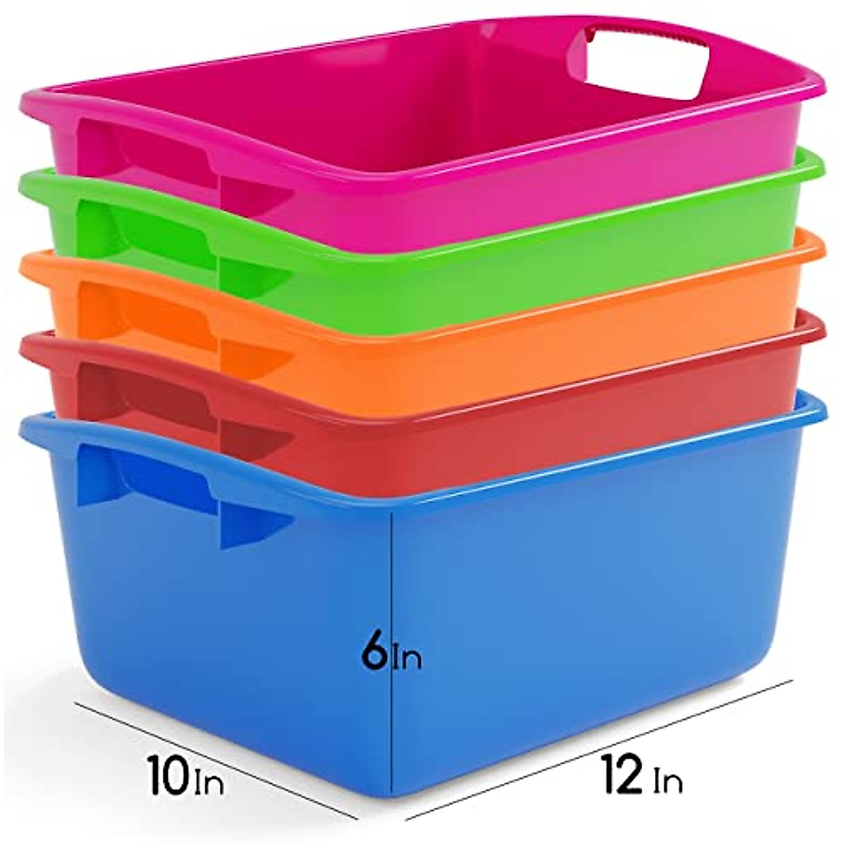 Zilpoo 5 Pack - Plastic Book Bins for Classroom Library, Cubby Shelf Toy Storage Organizer Box with Handles, Bulk Teacher Supplies Holder, Colored