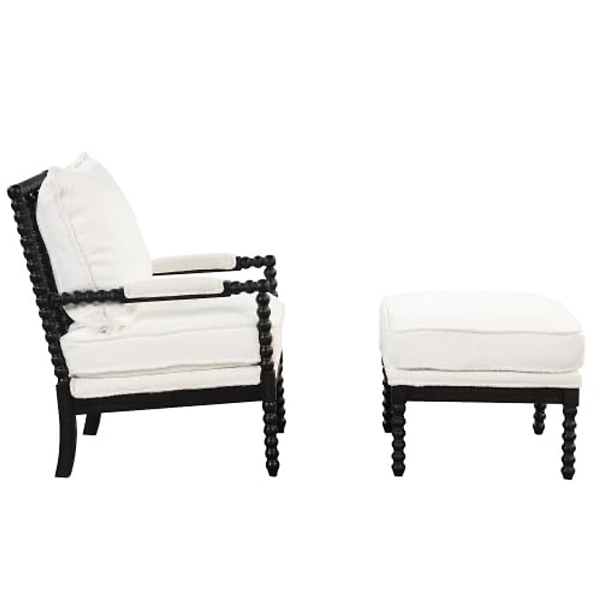 YISH SG000780ABK Modern Lounge Accent Velvet Single Sofa Chair with Ottoman and Armrests Pad, Upholstered Armchair for Living Room Bedroom Office, Black&White