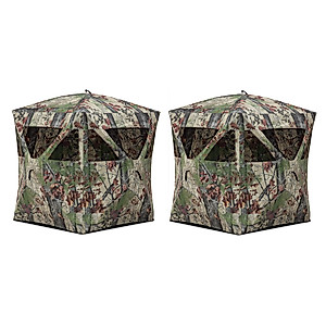 Barronett Blinds Radar Portable Lightweight Pop-Up 2 Person Ground Deer/Turkey Hunting Hub Blind with Rear and Mesh Windows, Backwoods Camo, 2 Pack