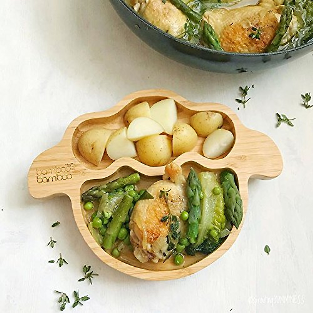 Bamboo Baby Plate with Suction - Kids and Toddler Suction Cup Plate for Babies, Non-toxic All-Natural Bamboo Baby Food Plate Stays Cool to the Touch for Baby-Led Weaning (Lamb - Yellow)