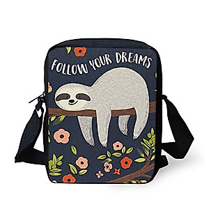 HUGS IDEA Follow Your Dream Sloth Crossbody Slingbag Purse Tote Shoulder Travel Bag Handbag for Women Girls