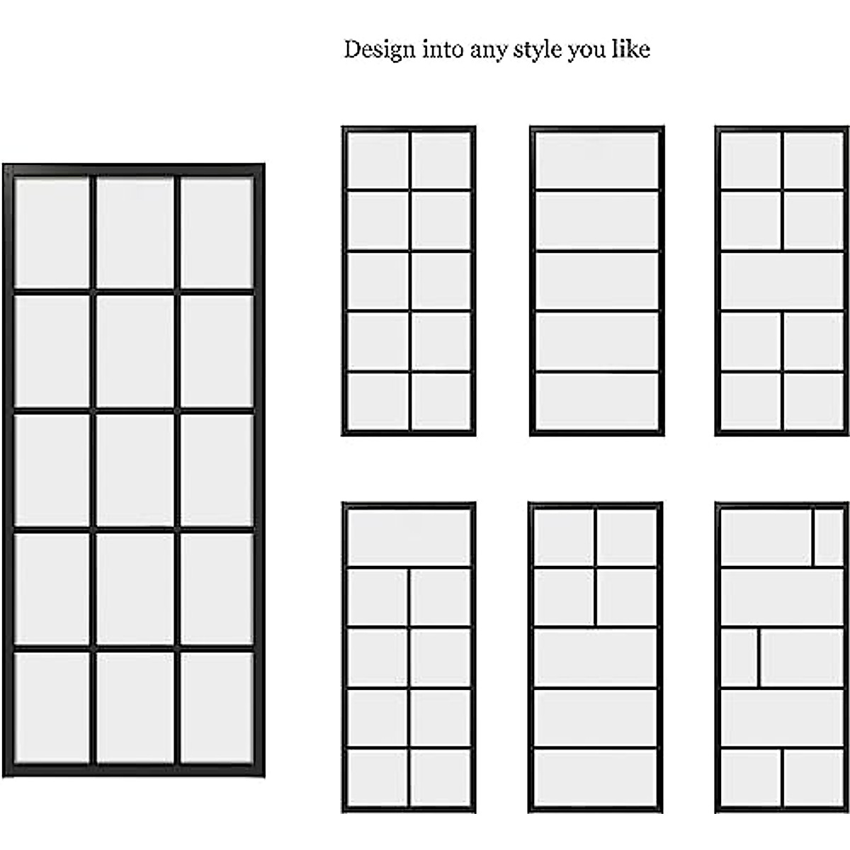 BARNSMITH 36in x 84in Frosted Glass Barn Door with 6.6FT Top Mounted Hardware kit Include Soft Close Mechanism DIY 15 Lites Modern Aluminum Frame Glass Sliding Barn Door Disassembled Easy Installation