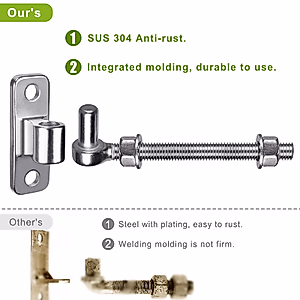 Insaga 8'' J Bolt Gate Hinge, Heavy Duty Gate Hinge for Wood Fence, One-Piece Molding Gate Hinge for Metal Gate, 304 Stainless Steel Welded Hinge for Farm Gate, 2Pack