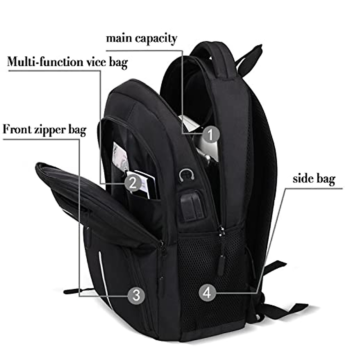 Backpack for Men, School Backpack For Traveling with USB Charging Port, Durable, Waterproof & Anti Theft 16 In Laptop Backpack for College Students, Business Computer Work Daily Daypack, Black