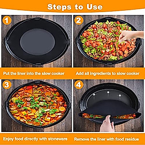 XANGNIER Silicone Slow Cooker Liners for 7,8 Quarts Crockpot,Reusable Silicone Insert with Handle,Unique Spout Design,Leakproof &Easy Clean,Cooking Liner for Oval or Round Crock Pot,Slow Cooker Accessories,Black