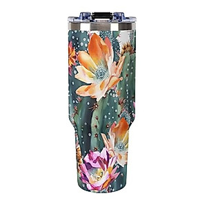 Blooming Green 40 Oz Water Bottle, Stainless Steel Tumbler with Handle And Straw, Extra Large Insulated Tumbler, Flip Straw Tumblers for Sports, Work, Car, Travel And Weekends