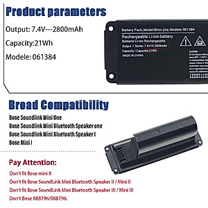 061384 New Battery Replacement for SoundLink Bluetooth Speaker Mini One 061384 061385 061386 063287; Bose SoundLink Mini Bluetooth Speaker I; Bose SoundLink Mini Bluetooth Speaker; Bose Mini I Batter.
