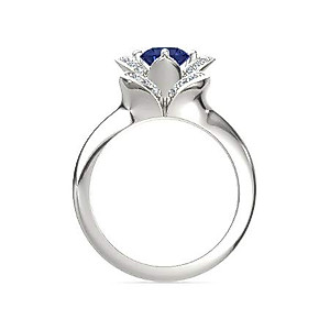 PB Collection Lotus Flower Engagement Ring 925 Sterling Silver Round Cut Blue Sapphire & CZ 8