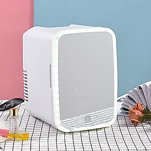 Syrisora Mini Skincare Fridge Organizer 4L with Mirror LED Light Removable Partition Board for Cosmetics Beverage Car 100‑240V (EU Plug)