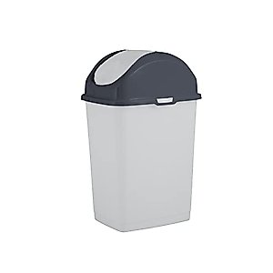 Superio 1.25 Gal Mini Plastic Trash Can with Swing Top Lid, Small Grey Waste Bin for Countertop, Desk, Vanity, Bathroom 5 Quart (WhiteSmoke/Grey)