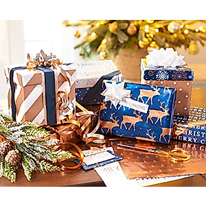 American Greetings Christmas Reversible Wrapping Paper Bundle, Snowflake, Reindeer, Holiday Text (4 Rolls, 80 sq. ft.)