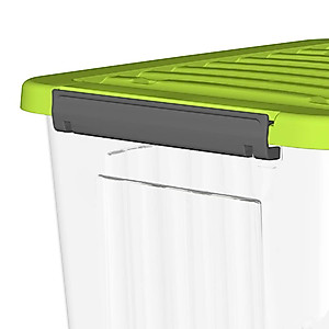 Cetomo 35L*3 Plastic Storage Box,Transparent, Tote box,Organizing Container with Durable green Lid and Secure Latching Buckles, Stackable and Nestable, 3Pack, with Buckle