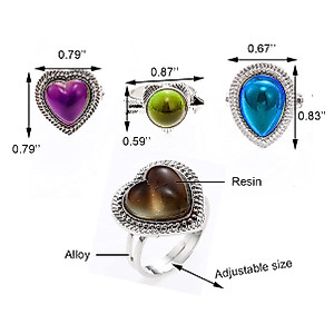 LUBINGSHINE 3 Pieces Mood Ring Changes Colors When Emotion Feeling Changes Adults Heart Water Drop Mood Rings for Women (Heart & Drop)