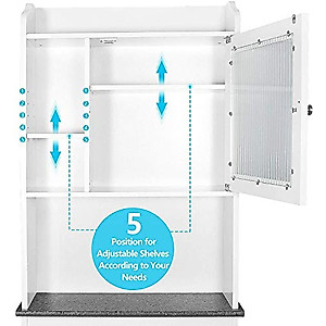 Wooden Bathroom Shelf Over The Toilet Cabinet Storage Space-Saving - Bathroom Freestanding Cabinet w/Adjustable Shelves, White