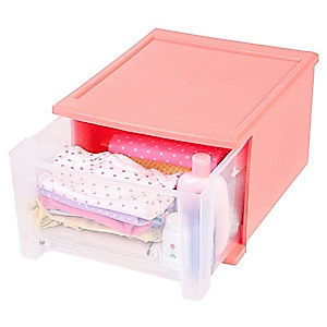 IRIS USA SD-30 Plastic Stacking Drawer, 4-Pack Storage Organizer Unit, 17-Quart, Coral, 4 Count