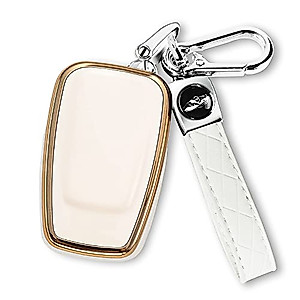 QBUC for Toyota Key Fob Cover with Keychain TPU Suitable for 2018-2022 Toyota Camry RAV4 Avalon C-HR Corolla Highlander GT86 (Style 2-White)