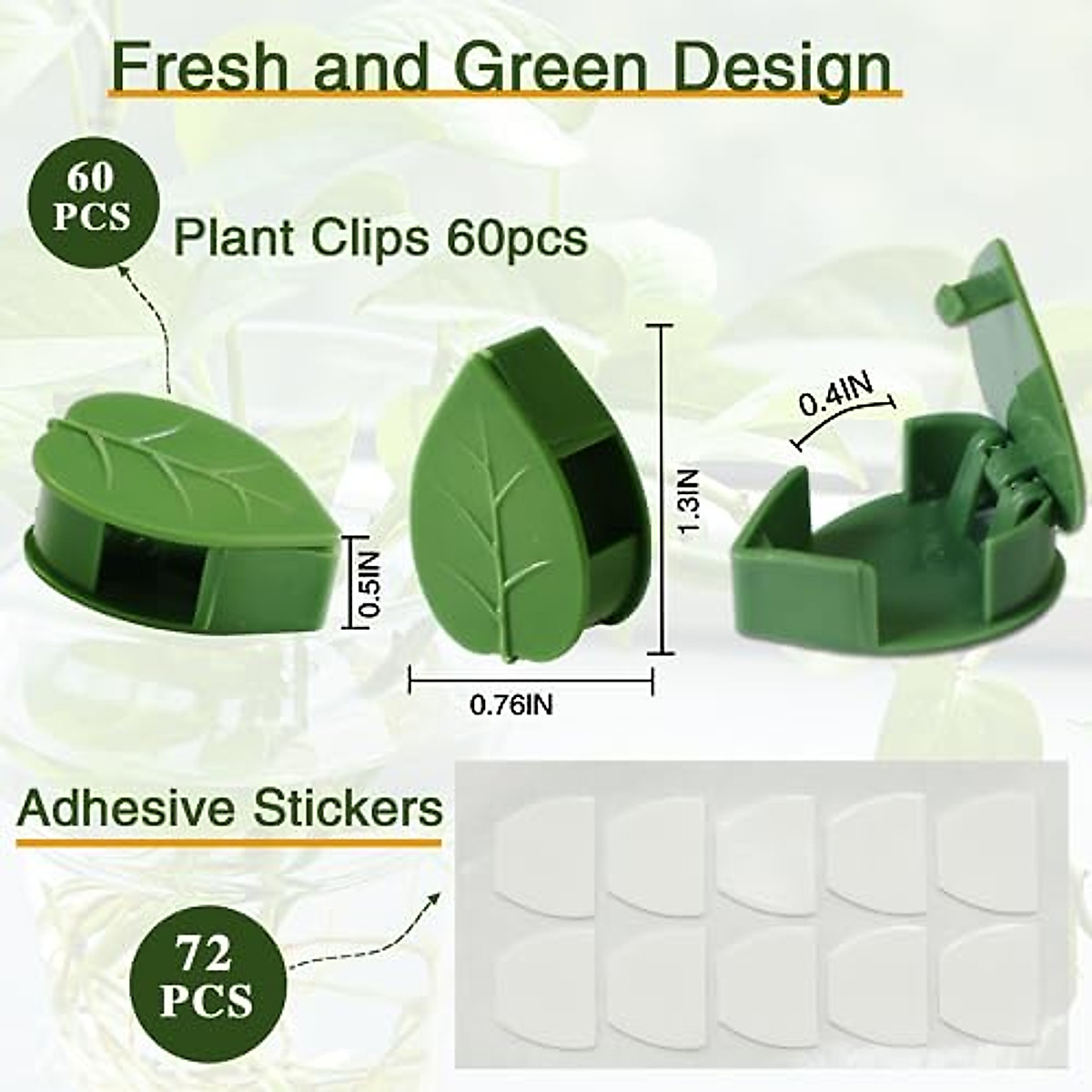 60 pcs Plant Wall Clips with 72 Pieces Acrylic Adhesive Sticker,Plant Climbing Wall Fixture Clips Plant Fixer Invisible Wall Vines Fixing Clips Self-Adhesive Hook Plant Clips Plant Vine Traction