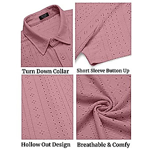 COOFANDY Mens Button Down Beach Shirt Short Sleeve Casual Vacation Shirts Summer Tropical Shirts Tops Dusty Rose