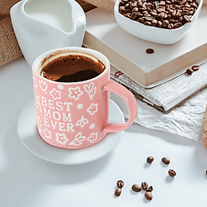 Tergi Gifts for Mom - Mothers Day Birthday Gifts for Mom - Best Mom Mug Gifts for Mom - Best Mom Ever Floral Embossed Pattern Ceramic Coffee Mug 13.5OZ