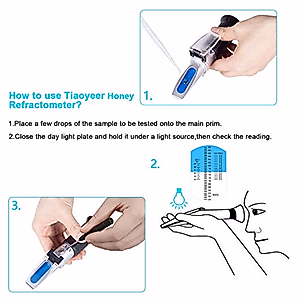 Honey Refractometer with ATC - Tiaoyeer Refractometer for Honey Moisture, Brix and Baume, 58-90% Brix Scale Range Honey Moisture Tester (Honey Refractometer)