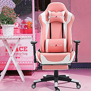 NOKAXUS Gaming Chair Large Size High-Back Ergonomic Racing Seat with Massager Lumbar Support and Retractible Footrest PU Leather 90-180 Degree Adjustment of backrest Thickening sponges (YK-6008-PINK)