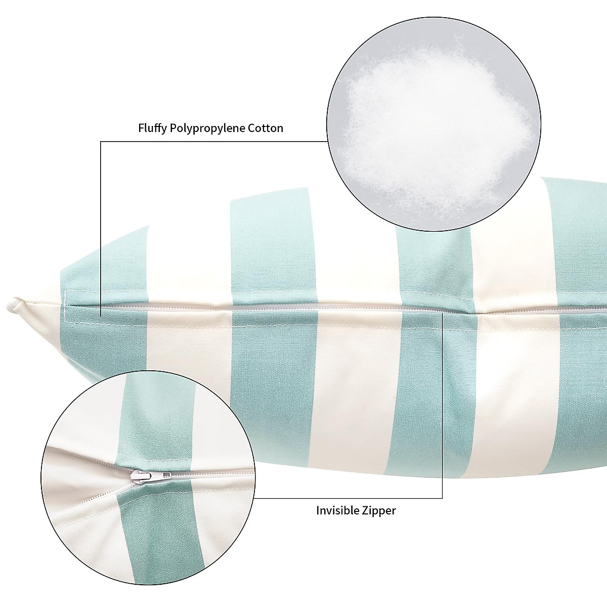 LebenLiebe Decorative Patio Throw Pillows Pack of 2 Water Resistant Pillow Set of 2(18" x 12") Double Printed Rectangle Pillow for Outdoor Sofa&Chair,Light Blue Stripes