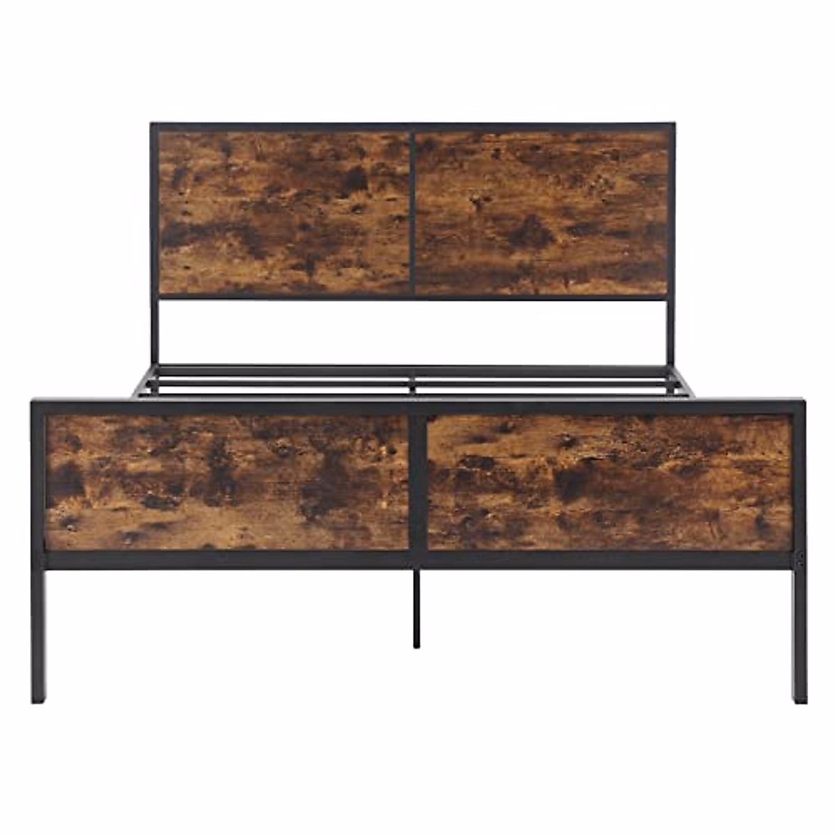 VASAGLE Queen Size Metal Bed Frame with Headboard, Footboard, No Box Spring Needed, Platform Bed, Under-Bed Storage, Industrial Style, Rustic Brown and Black URMB001B01