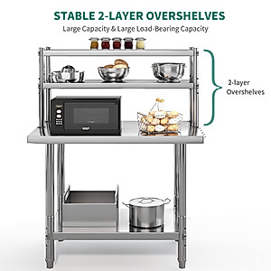 YITAHOME NSF Stainless Steel Table with Overshelves, 36" X 24" Work Table with 36" X 12" Shelf, Metal Table Prep Table for Home Kitchen Restaurant Garage Warehouse