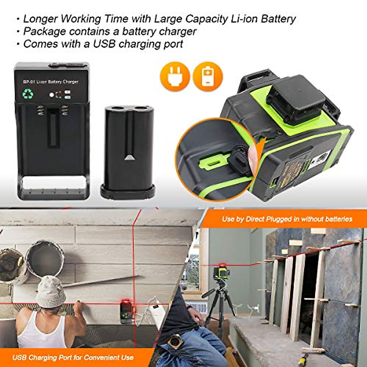 Huepar 3D Self-Leveling Laser Level 3x360 Red Cross Line 100Ft Three-Plane Leveling and Alignment Laser Level Tool -Two 360° Vertical and One 360° Horizontal Line -Magnetic Pivoting Base GF360R