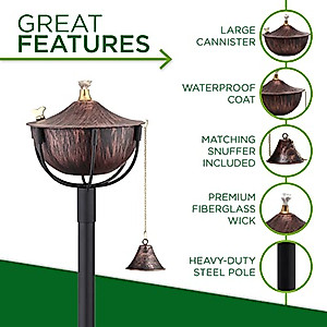 Legends Direct Maui Premium Metal Landscape Lantern Torches, 54" Tall- Tiki Style/w Snuffer, Fiberglass Wick & Large 32oz Oil Lamp for Outdoor, Patio, Garden, Lawn use and More (Brushed Bronze)