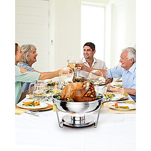 GAOMON 5QT Chafing Dish Buffet Set of 6 Pack, Round Stainless Steel Food Warmers Buffet Servers Sets, Chafer with Food & Water Pan, Lid, Frame, Fuel Holder for Catering and Parties