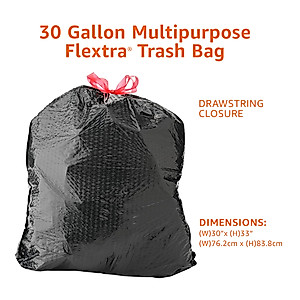 Amazon Basics Flextra Multipurpose Drawstring Trash Bags, 30 Gallon, 50 Count