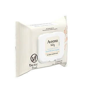 Aveeno Baby Fragrance Free Hand & Face Wipes with Oat Extract & Aloe, Cleansing & Moisturizing Baby Wipes for Sensitive Skin, Sulfate-, Alcohol-, & Paraben-Free, Hypoallergenic, 25 ct