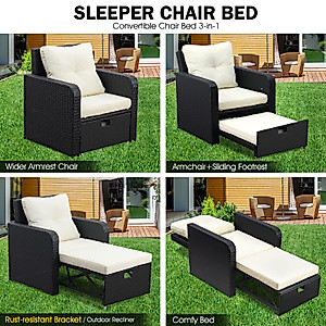 Wicker Outdoor Patio Sofa Chair: Rattan Convertible Patio Furniture Sets with Waterproof Thick Cushion Outdoor Furniture Set Comfortable Easy Assemble Patio Chairs for Outdoor Backyard