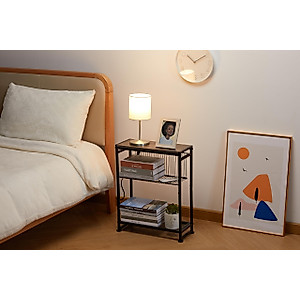 Small Side Table for Small Spaces - Slim End Table with Magazine Holder - 2 in 1 Design Narrow End Table Living Room - Skinny Bedside Table Nightstand Bedroom Thin Side Table (Grey)