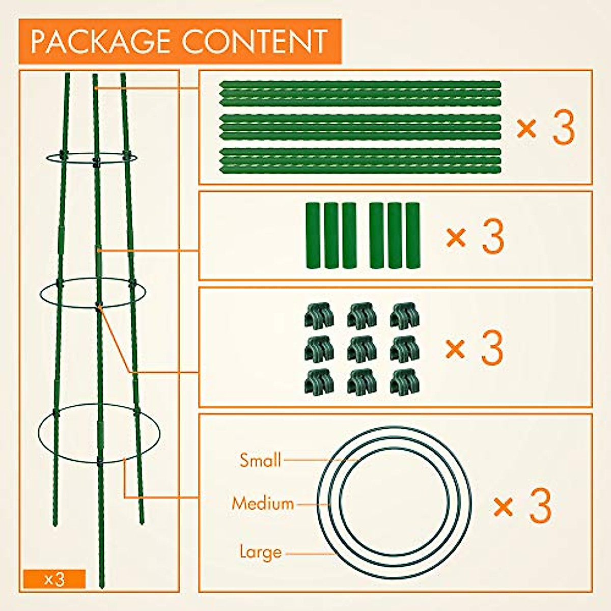Gardzen 3-Pack Tomato Cage, Plants Support, Trellis Climbing Ring Cage, Stand for Pepper Eggplant Tomato Flowers