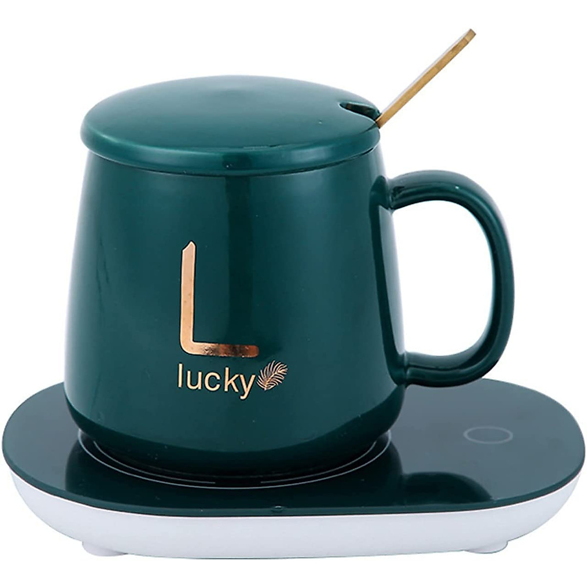 PUPZY Smart Coffee Set Auto On/Off Gravity-Induction Mug Office Desk Use, Candle Wax Cup Warmer Heating Plate (Up to 131F/55C), 14oz