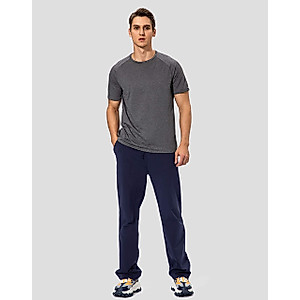 Pudolla Men's Cotton Yoga Sweatpants Athletic Lounge Pants Open Bottom Casual Jersey Pants for Men with Pockets (Navy Blue Large)