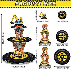 Construction Birthday Decorations 3 Tier Construction Theme Cupcake Stand Cardboard Dump Truck Dessert Stand Cake Display Tower Holder Cupcake Serving Stand for Construction Baby Shower Party Supplies