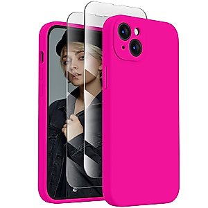FireNova Designed for iPhone 15 Case, Silicone Upgraded [Camera Protection] Phone Case with [2 Screen Protectors], Soft Anti-Scratch Microfiber Lining Inside, 6.1 inch, Hot Pink