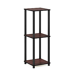 Furinno Turn-N-Tube End Table Corner Shelves, Set of 2, Dark Cherry/Black & Turn-N-Tube 5 Tier Corner Display Rack Multipurpose Shelving Unit, 1-Pack, Dark Cherry/Black