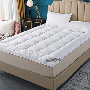 Mattress Topper Queen Size Down Alternative Overfilled White Pillow Top Mattress Cover Plush Super Soft 2 Inch Thick Mattress Pad