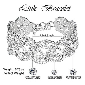 Miraculous Garden 2 Pack Silver Plated Crystal Rhinestone Teardrop Drop Dangle Earrings Link Bracelet Jewelry Set for Women