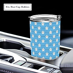 sanluoli Seamless Blue Aesthetics Stars Blue Stainless Steel drinking cups with Straw Leak Resistant Flip coffee travel mug 20oz for café Aesthetic insulated tumbler 20 OZ